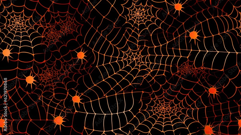 Halloween seamless background as a Spider webs on the orange background ...