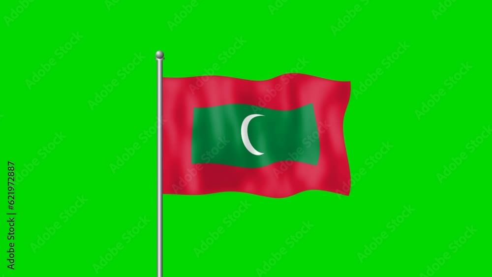 Maldives flag waving in the wind on green screen footage background. 4k ...