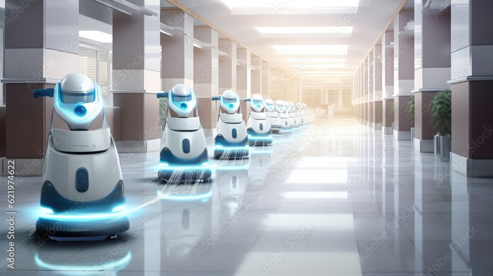 ภาพประกอบสต็อก Autonomous cleaning robots capable of sanitizing public ...