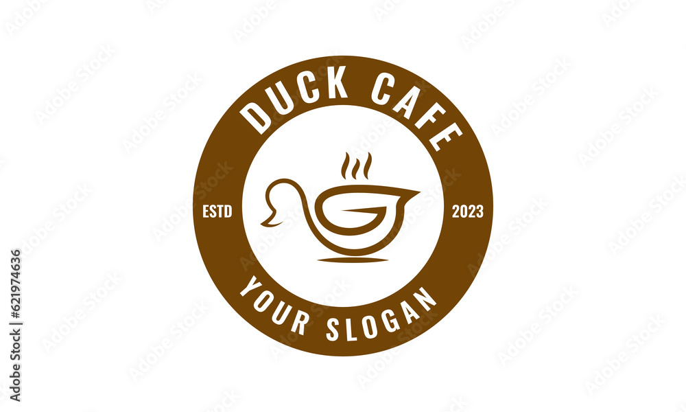 Duck cafe emblem logo. Duck line art with mug, dual meaning logo vector ...