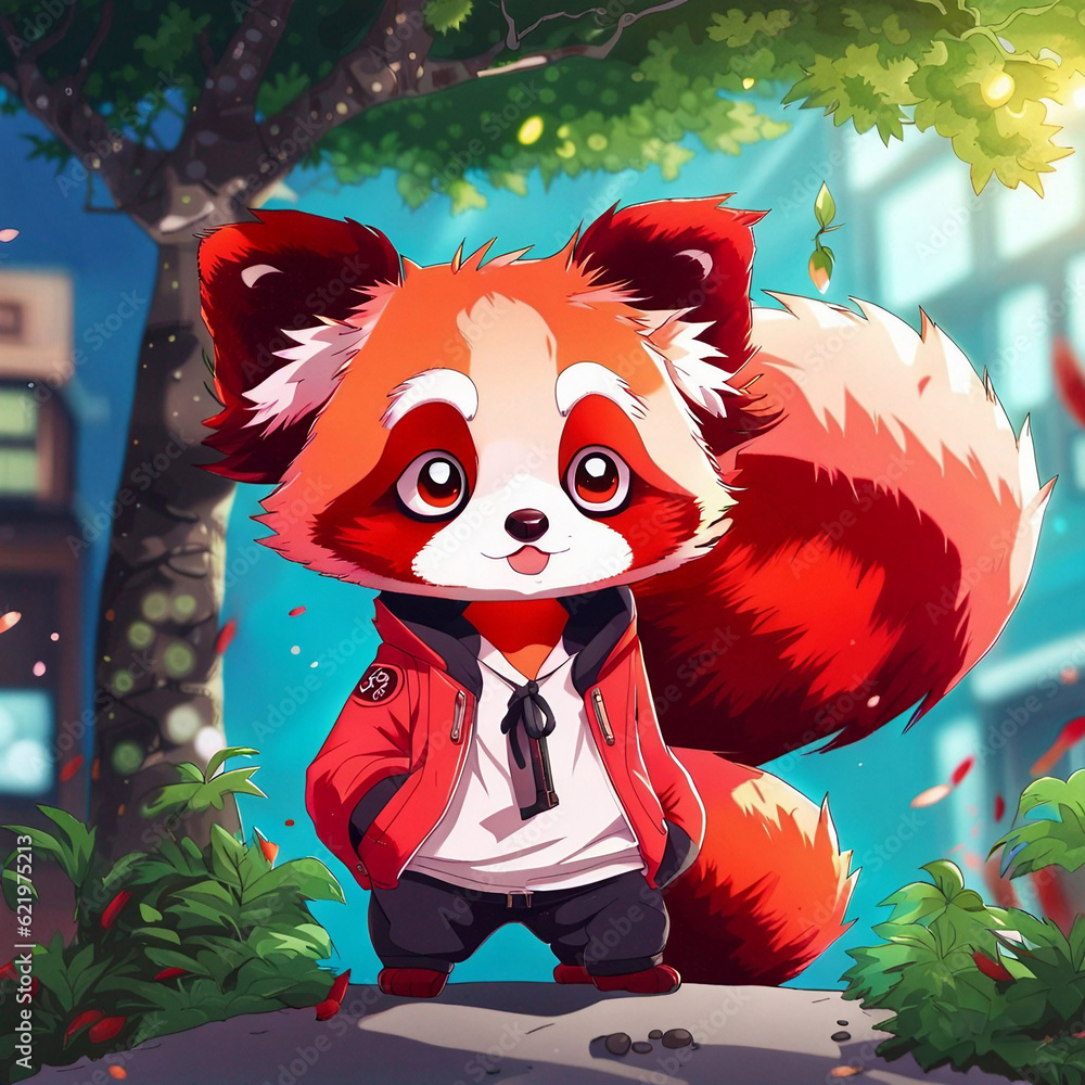 Generative AI cool panda anime , red anime panda, comic anime panda ...
