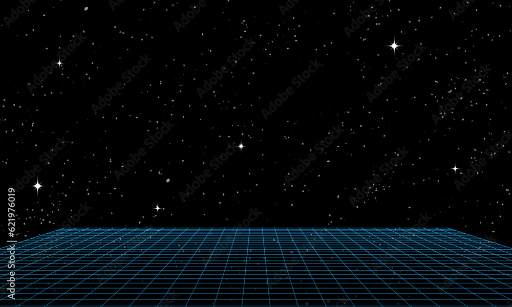 Synthwave wireframe net illustration. Abstract digital background. 80s ...