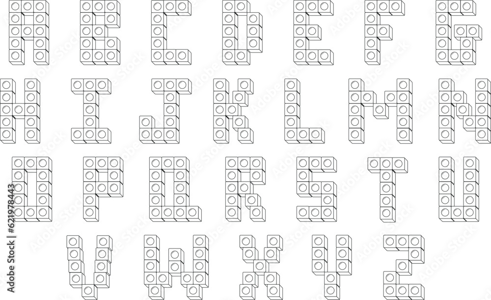 Vetor de blocks Alphabet English letters blocks in sketch stroke modern ...