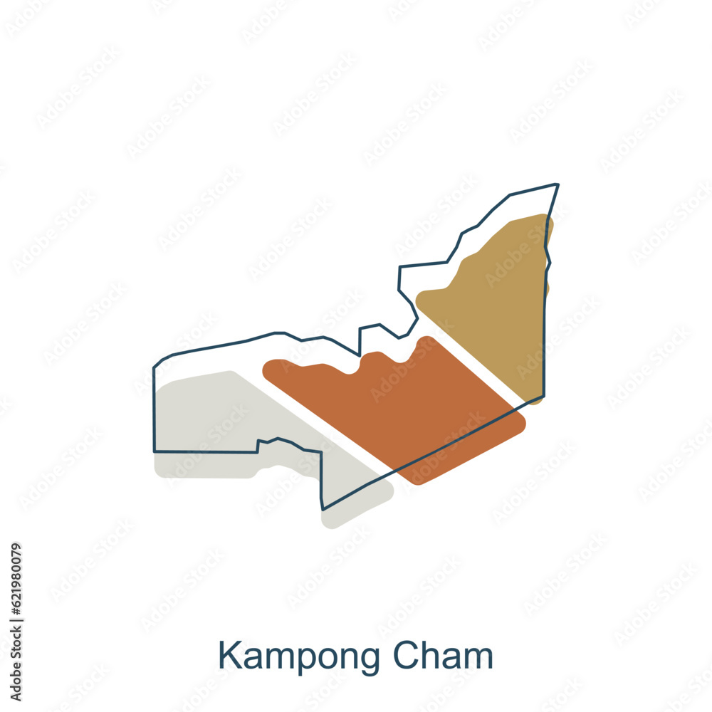 Kampong Cham map. High detailed Provinces of Cambodia map vector ...