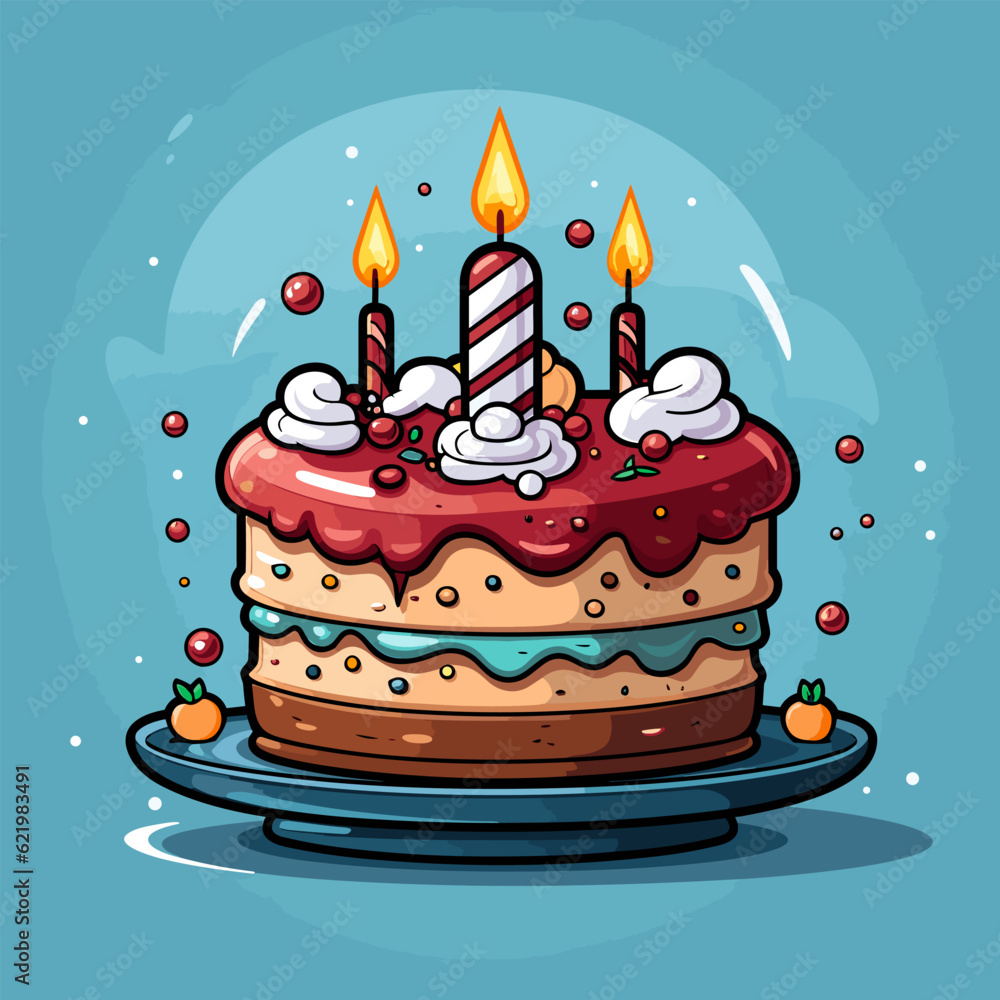 Birthday cake hand-drawn comic illustration. Birthday cake. Vector ...