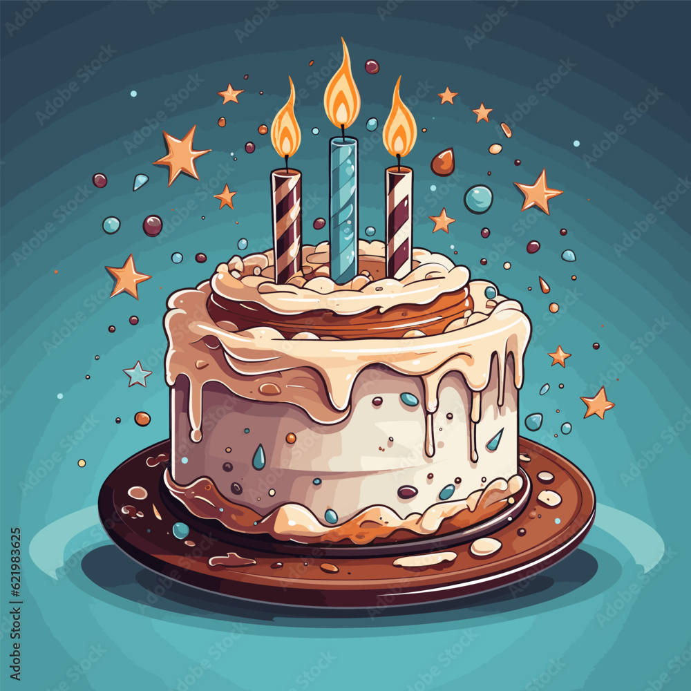 Birthday cake hand-drawn comic illustration. Birthday cake. Vector ...