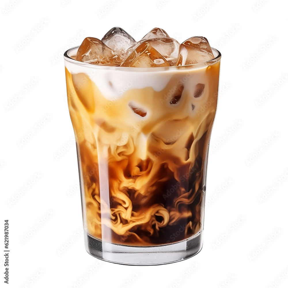 Delicious iced coffee with ice cubes isolated on transparent background ...