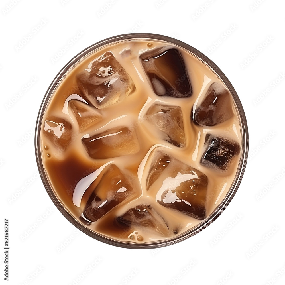 Iced coffee isolated on transparent background, top view, view from ...