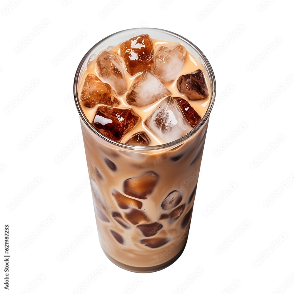 Iced coffee isolated on transparent background, top side view, view ...