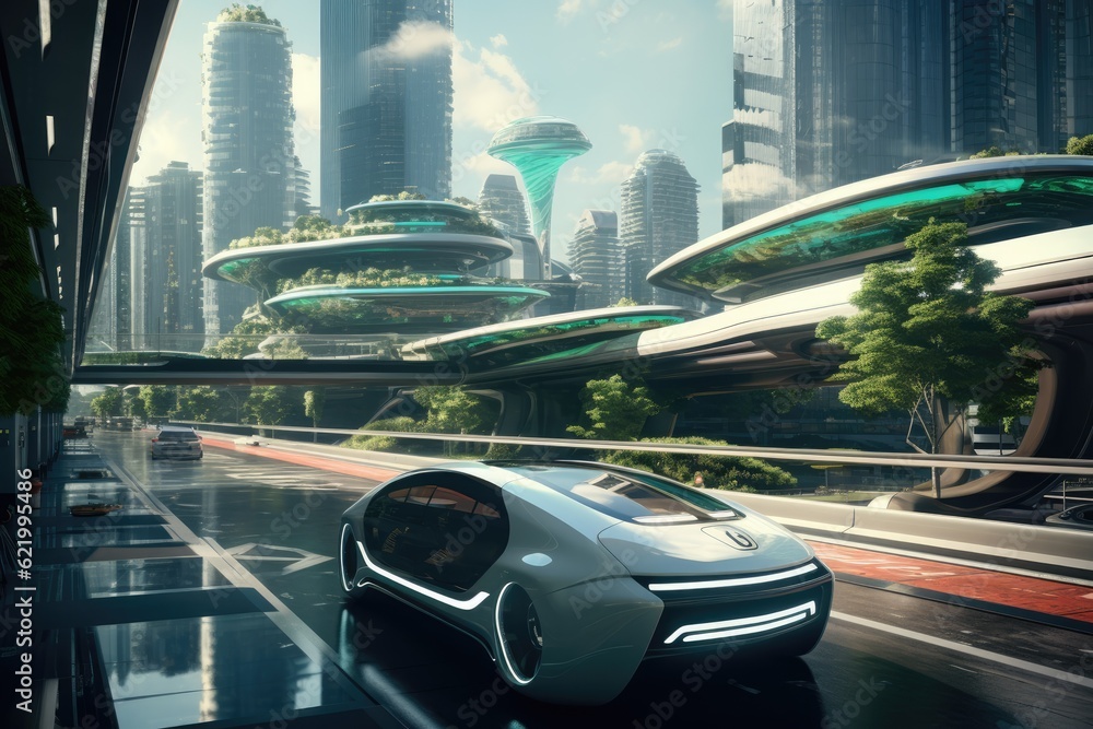 city of the future, Autonomous Self-Driving 3D Car Moving Through City ...