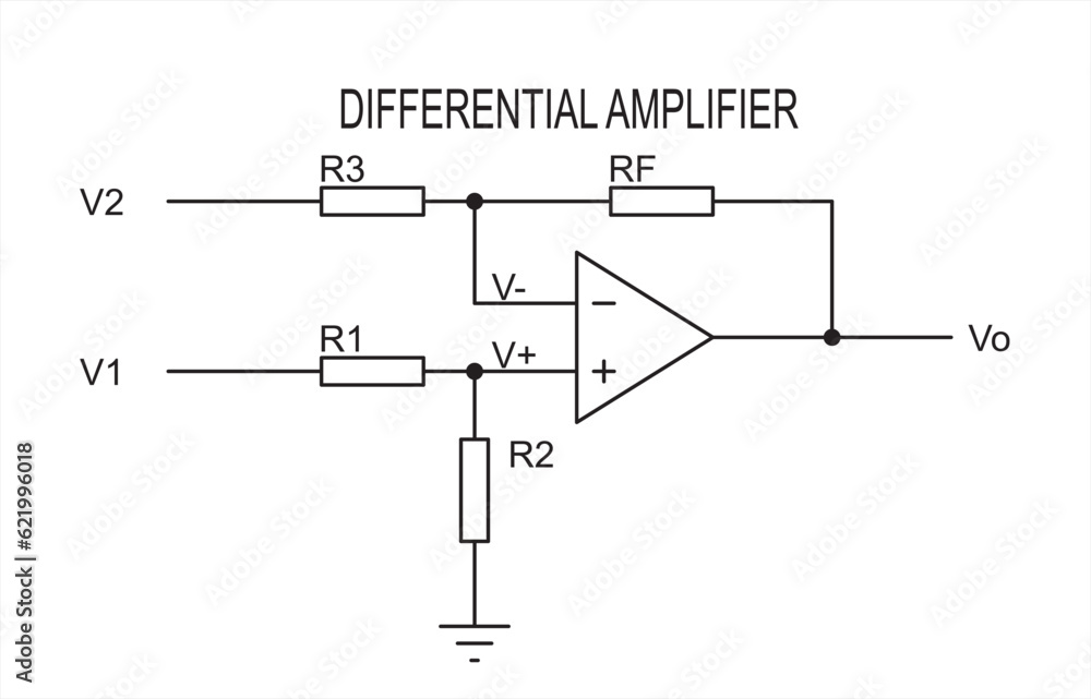 Vector drawing electrical circuit with operational amplifier and ...