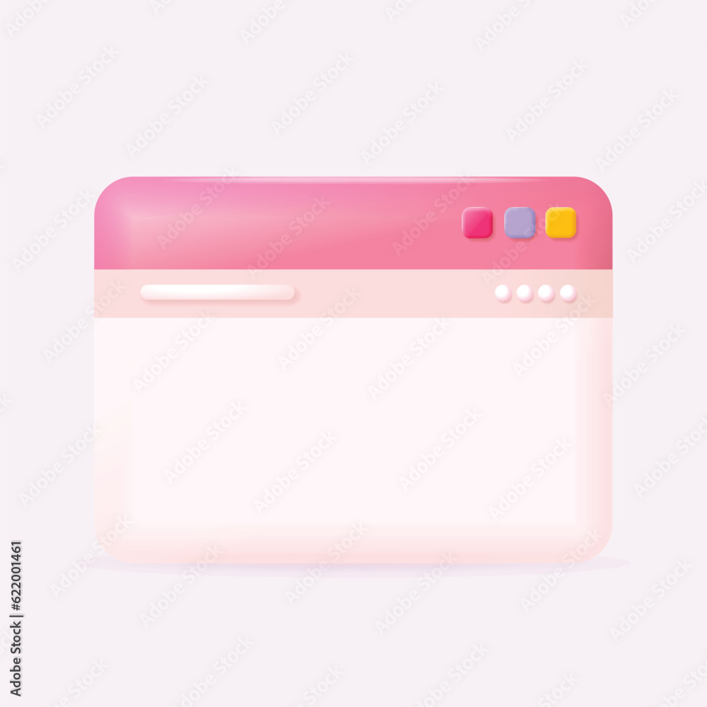 3d Pink Simple Browser Window Opened Template Concept Cartoon Style. Vector illustration of ...