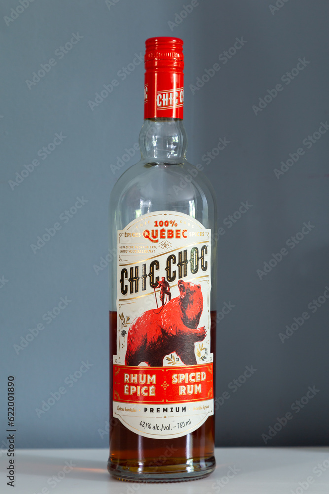 Montreal, Quebec, Canada, July 10, 2023 - Bottle of half empty Chic ...