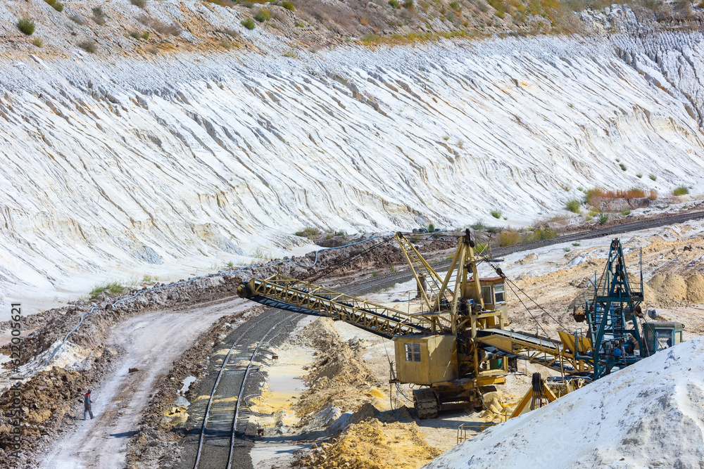 Quarry extraction porcelain clay(kaolin) and quartz sand in the open ...