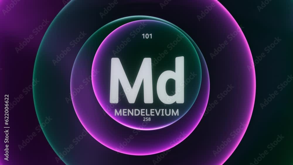 Mendelevium as Element 101 of the Periodic Table. Concept animation on ...