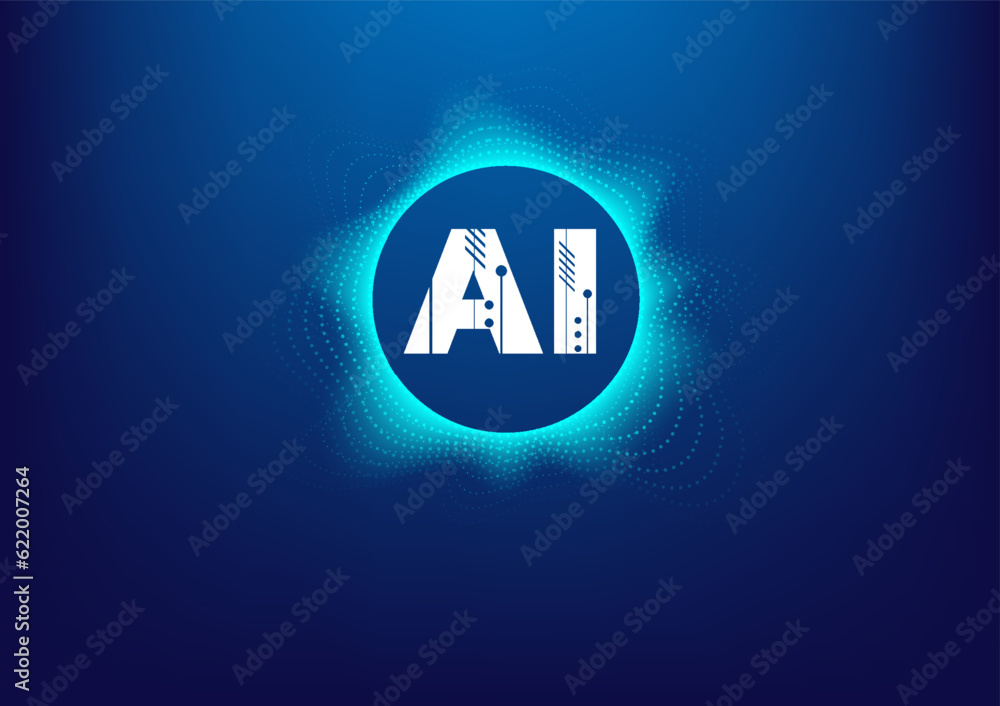 AI Artificial intelligence logo text with circle wave blue background ...