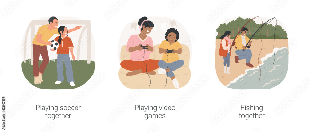 Family activities isolated cartoon vector illustration set. Father and ...