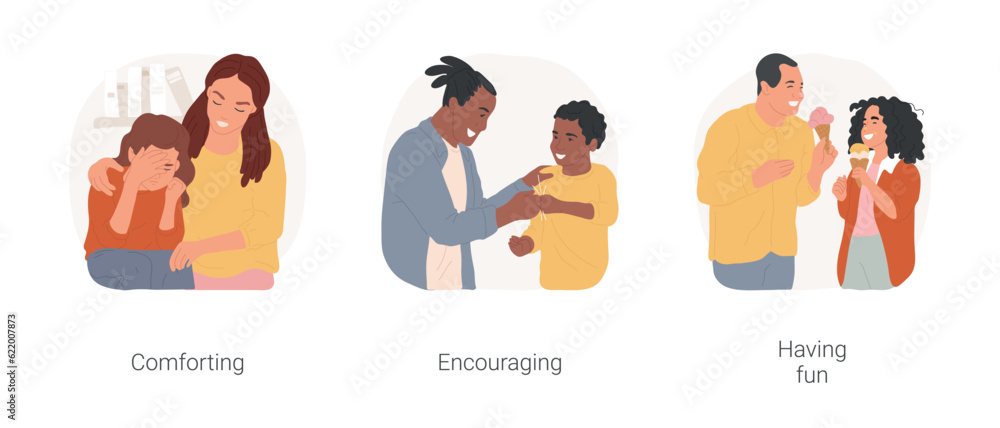 Good relations with parents isolated cartoon vector illustration set ...