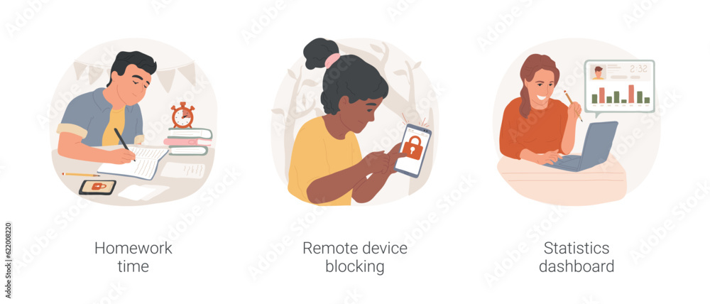 Parental control applications isolated cartoon vector illustration set ...