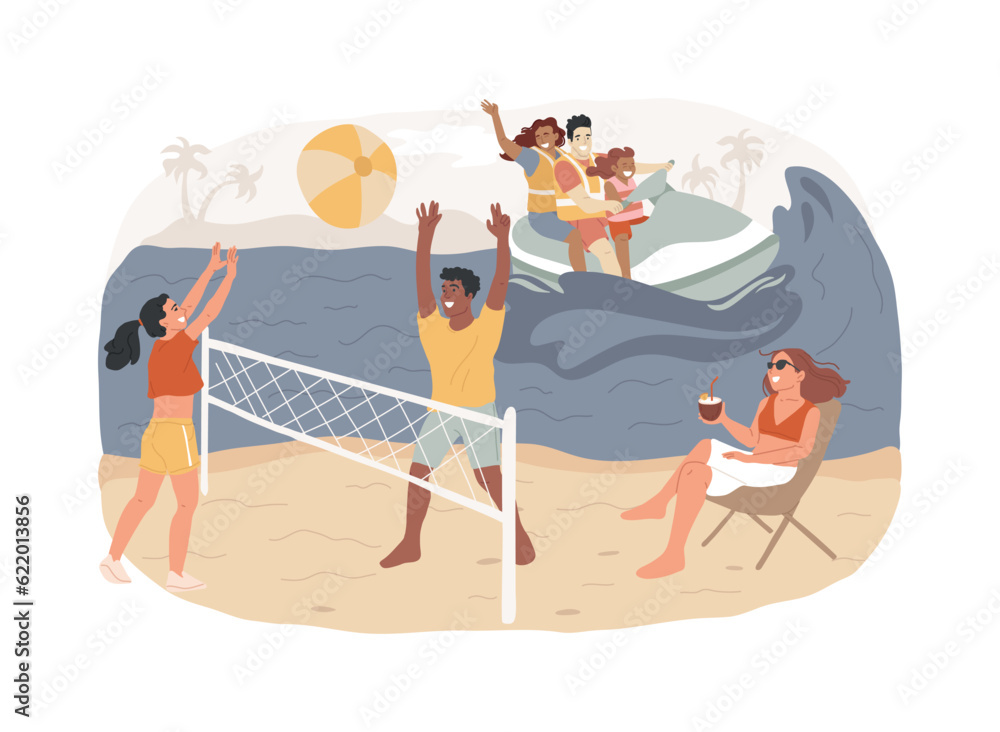 Summer beach activities isolated concept vector illustration. Beach ...