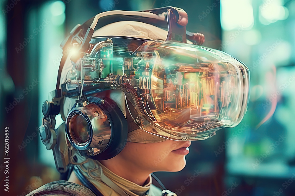 AR glasses technology concept with transparent goggles. Augmented ...