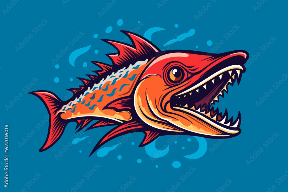 Doodle inspired Wahoo, cartoon sticker, sketch, vector, Illustration ...