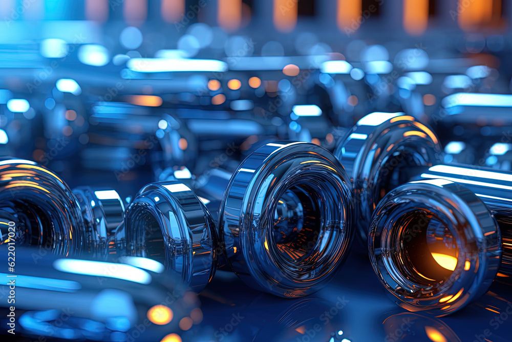 Abstract chrome pipes composition. Industry themed background with ...