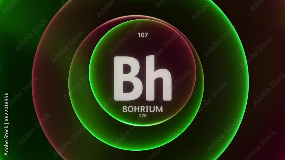 Bohrium as Element 107 of the Periodic Table. Concept animation on ...