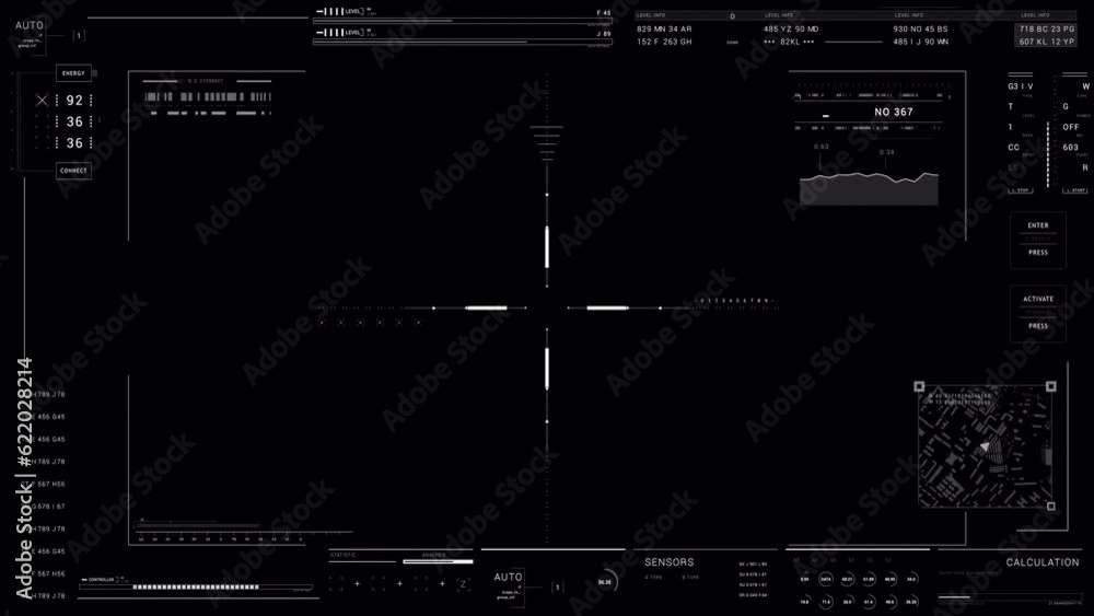 Alpha PNG. Viewfinder HUD target and data.UI technological display.Sci ...