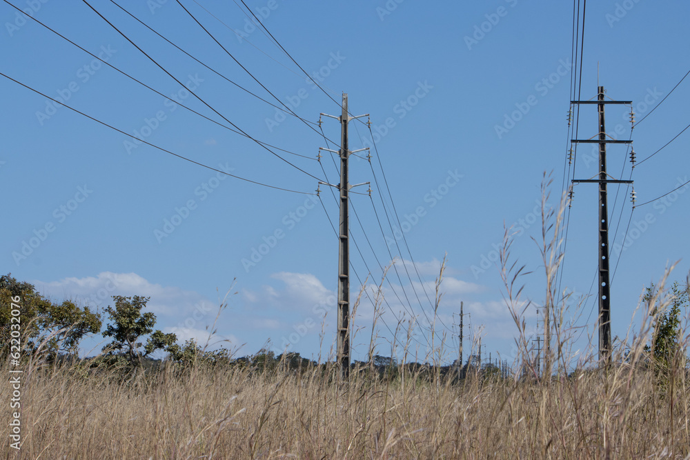High Voltage Power lines stretching across the landscape of Brazil ...