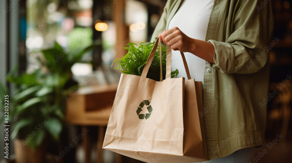 Sustainable Lifestyle: someone using a reusable bag while shopping ...