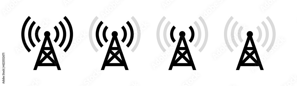 Communication tower icon. Antenna transmitting a signal. Symbol of ...