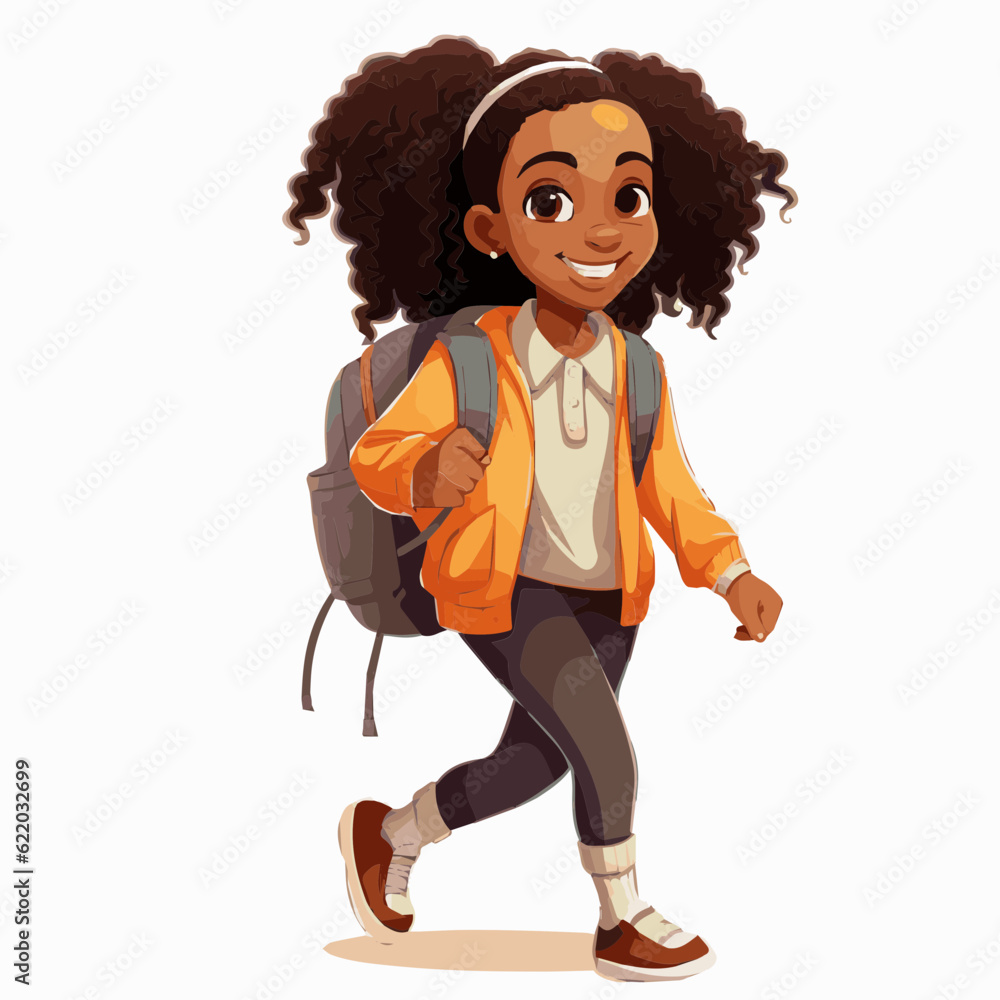 simple cartoon clipart black african american girl student child going ...