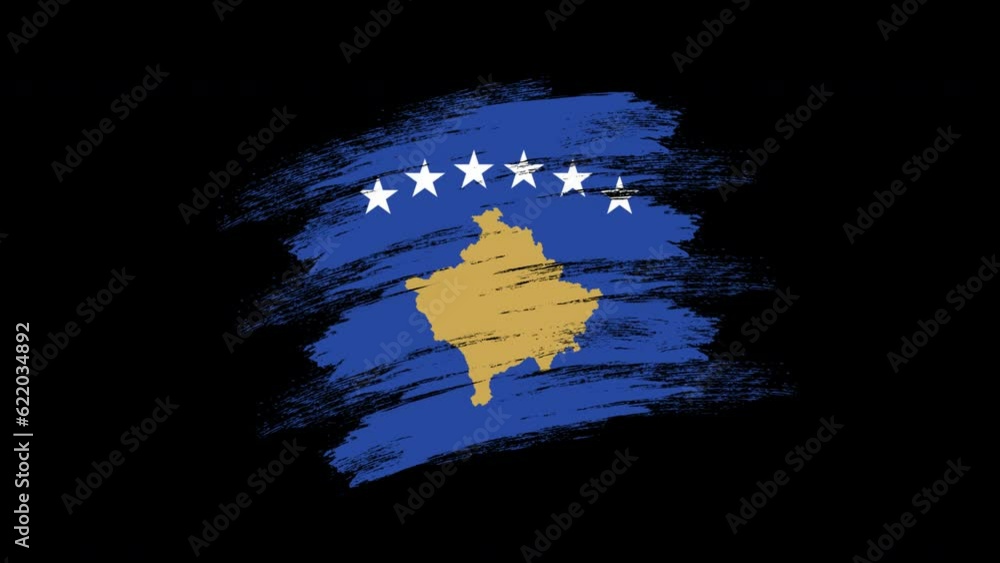 4K Paint Brush Kosovo Flag with Alpha Channel. Waving Brushed Kosovan ...