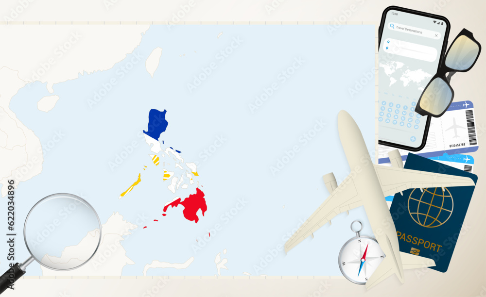 Philippines map and flag, cargo plane on the detailed map of ... Philippines map and flag, cargo plane on the detailed map of ...