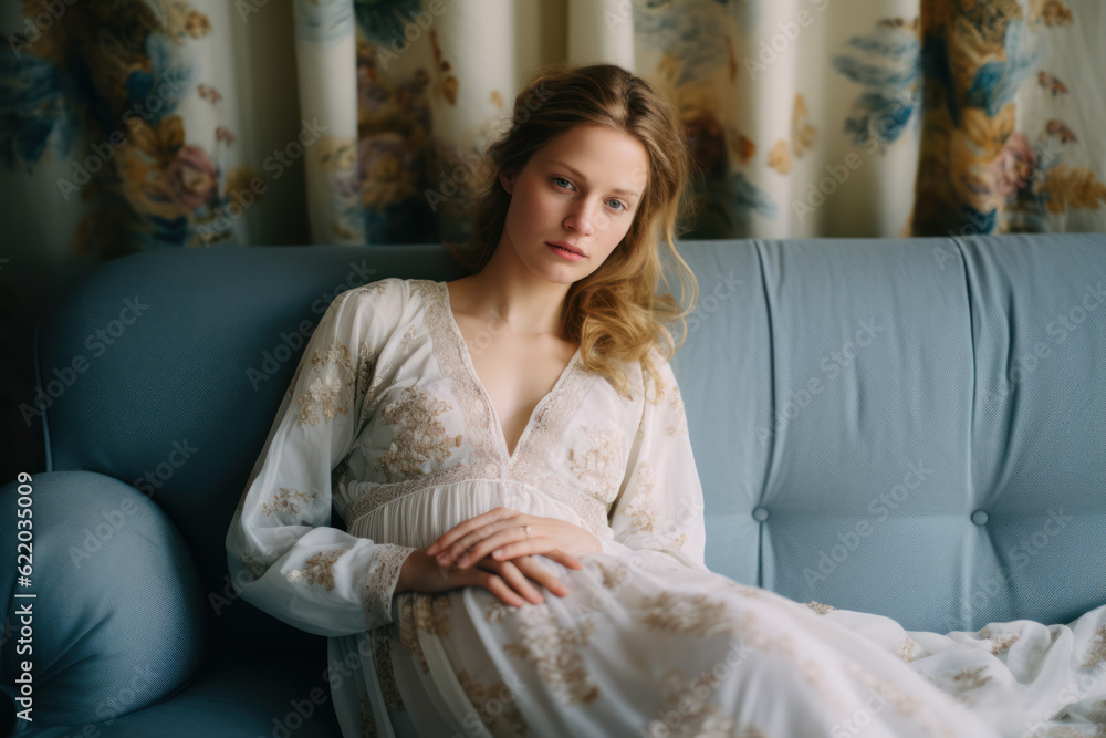 portrait of a pregnant woman/model/mother during pregnancy holding ...