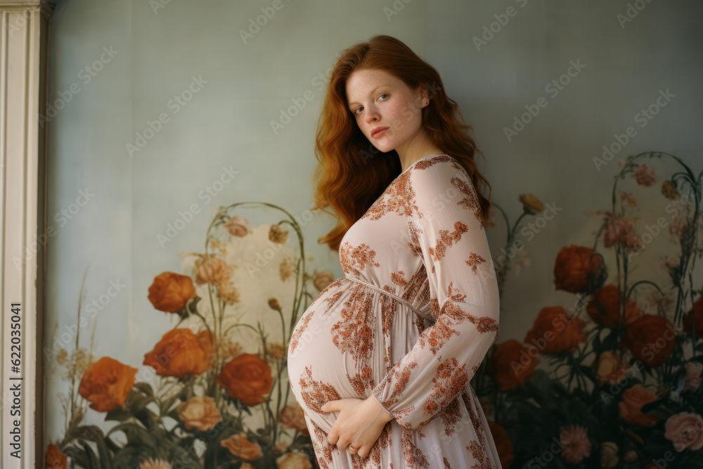 portrait of a pregnant woman/model/mother during pregnancy holding ...