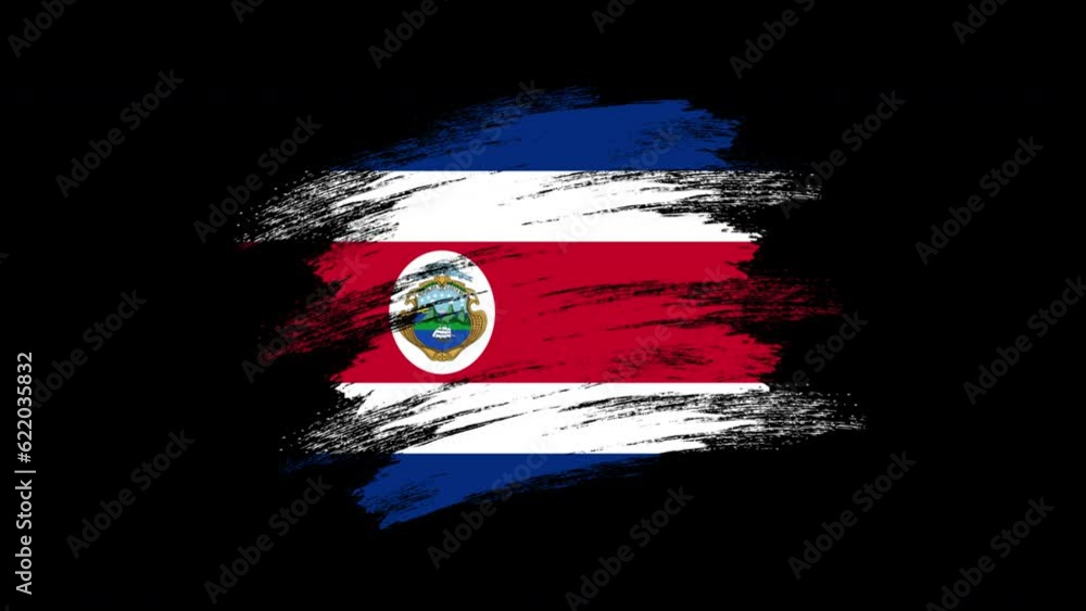 4K Paint Brush Costa Rica Flag with Alpha Channel. Waving Brushed Costa ...