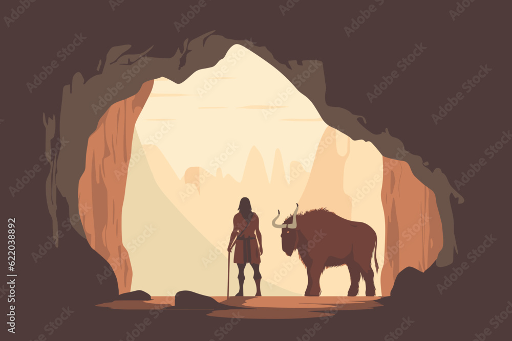 Hand-drawn cartoon Beastmaster at cave flat art Illustrations in ...