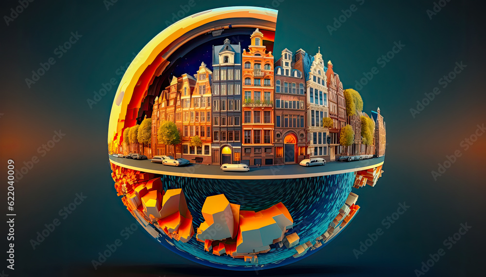 Cross section of planet Earth with Amsterdam landmarks - Generative AI ...