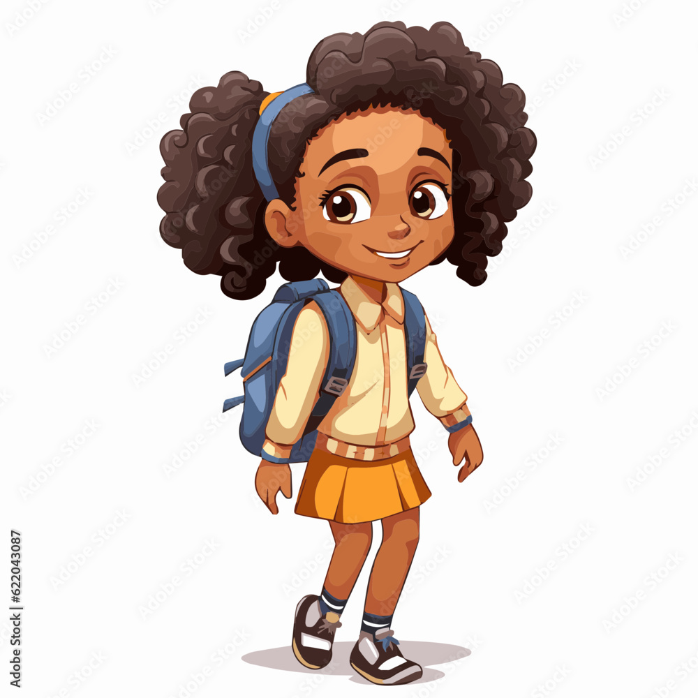 simple cartoon clipart black african american girl student child going ...