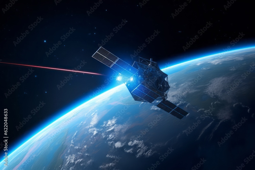 satellite in space, CGI Close-Up of a Satellite with Solar Panels ...