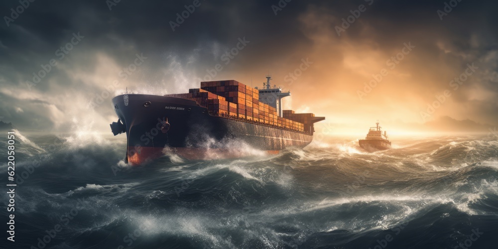 cargo ship at wild sea, Dynamic and Action-Packed Cargo Ship Transport ...