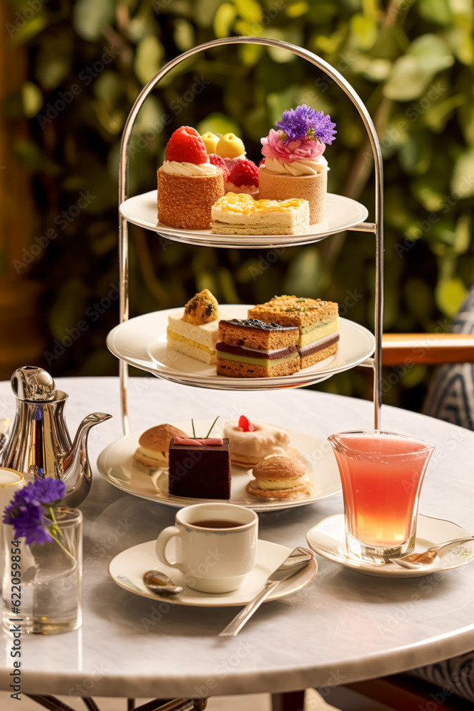 Afternoon tea in the restaurant garden, English tradition and luxury ...