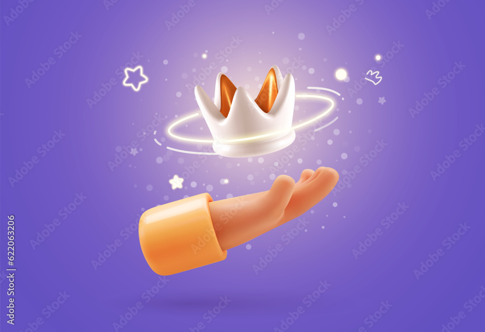 Human hand holding queen or king crown vector illustration. . Luxury ...