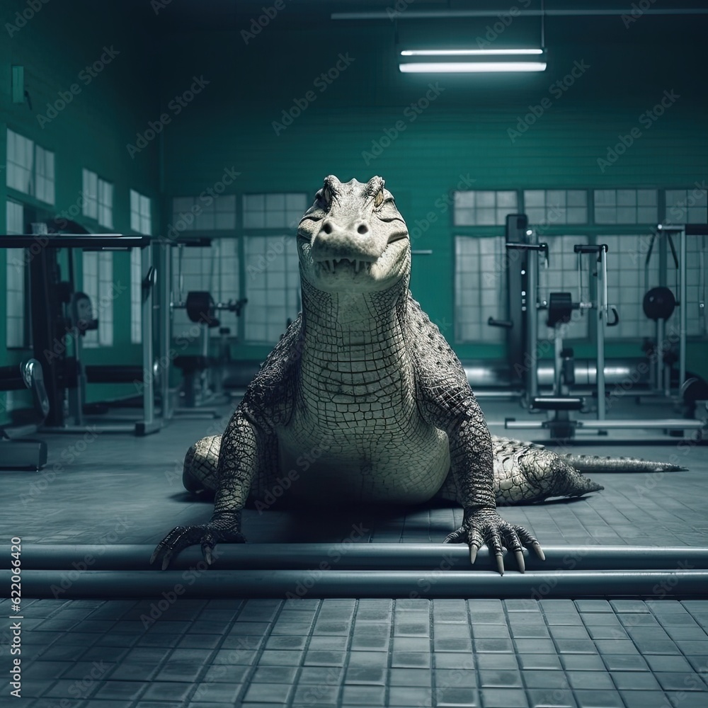 Scary, strong and dangerous crocodile in the gym. Tinted illustration ...