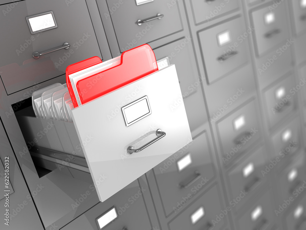 3d illustration of archive room background with one urgent folder Stock ...