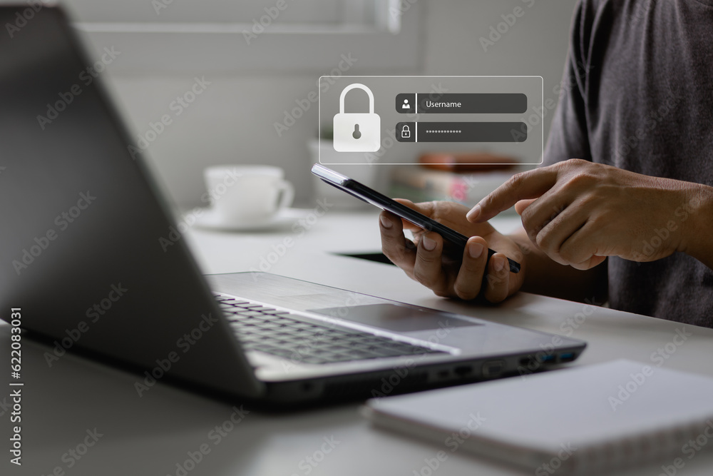 Enhancing Cyber Security in Business. Businessman Using Laptop and ...