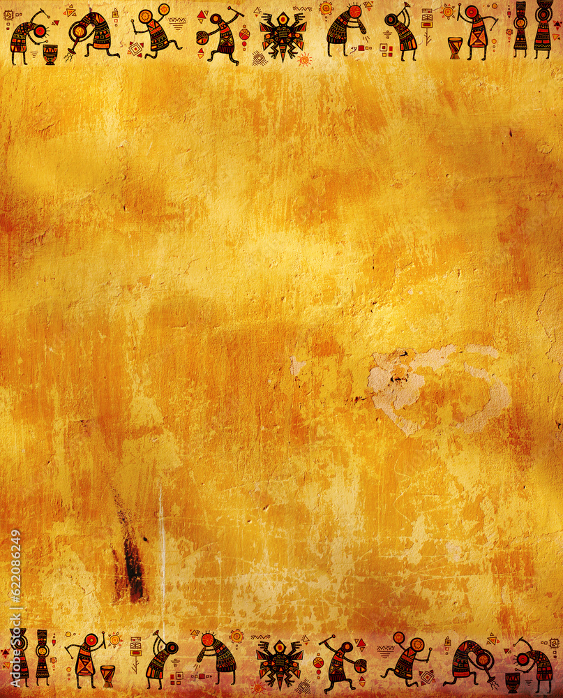 Grunge background with African ethnic patterns and stucco texture of ...