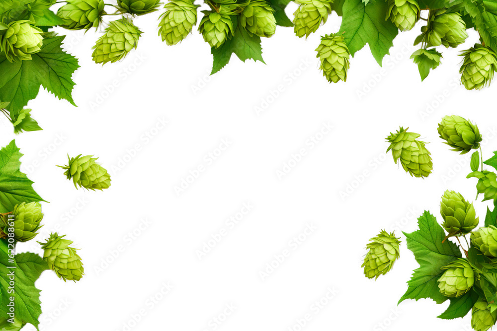Frame of fresh hops on transparent background with copy space for text ...